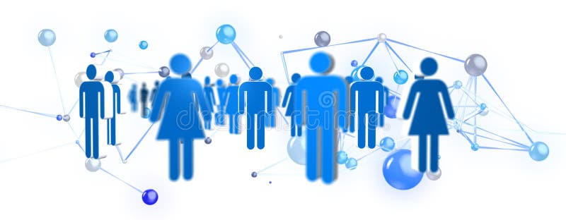 Virtual Projection of Digital Blue People Figures on a White Background ...