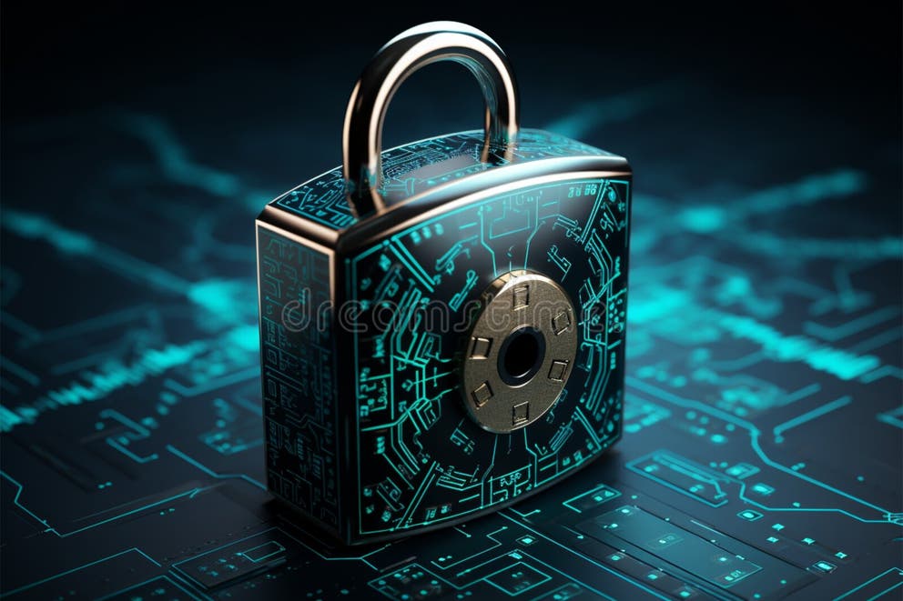 Virtual Protection Cyber Security Concept with a Padlock, 3D Render ...