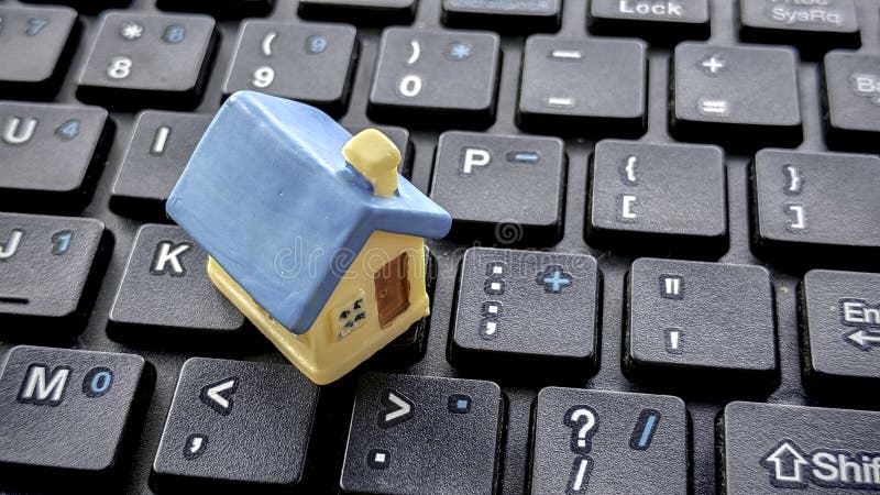 Virtual Real Estate: Miniature House on a Keyboard Stock Image - Image ...
