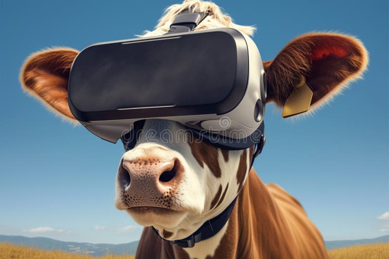 Virtual Reality Adventure Cow in VR Goggles, Symbolizing Modern ...