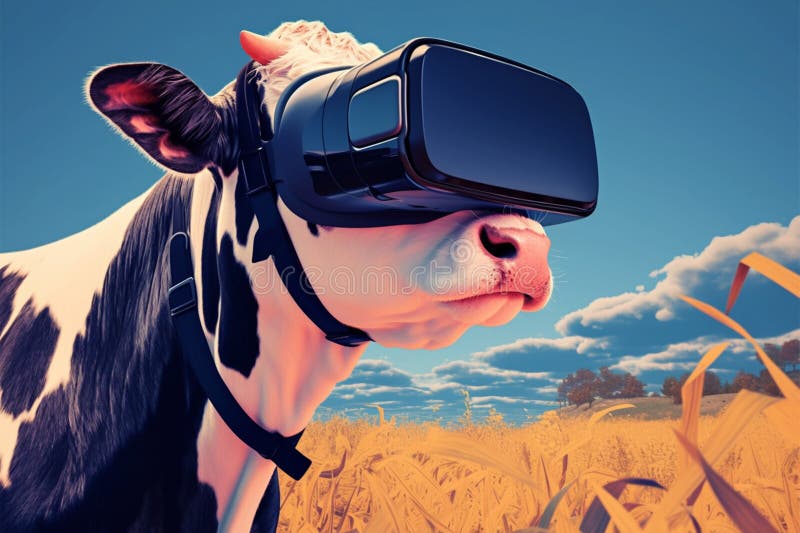 Virtual Reality Adventure Cow in VR Goggles, Symbolizing Modern ...