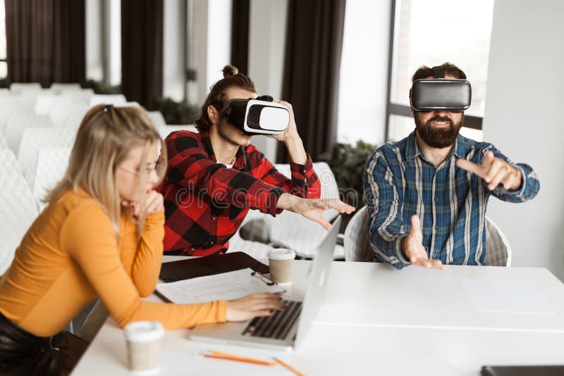 Virtual Reality Augmented, Young Designer Group. Creative Meeting in ...