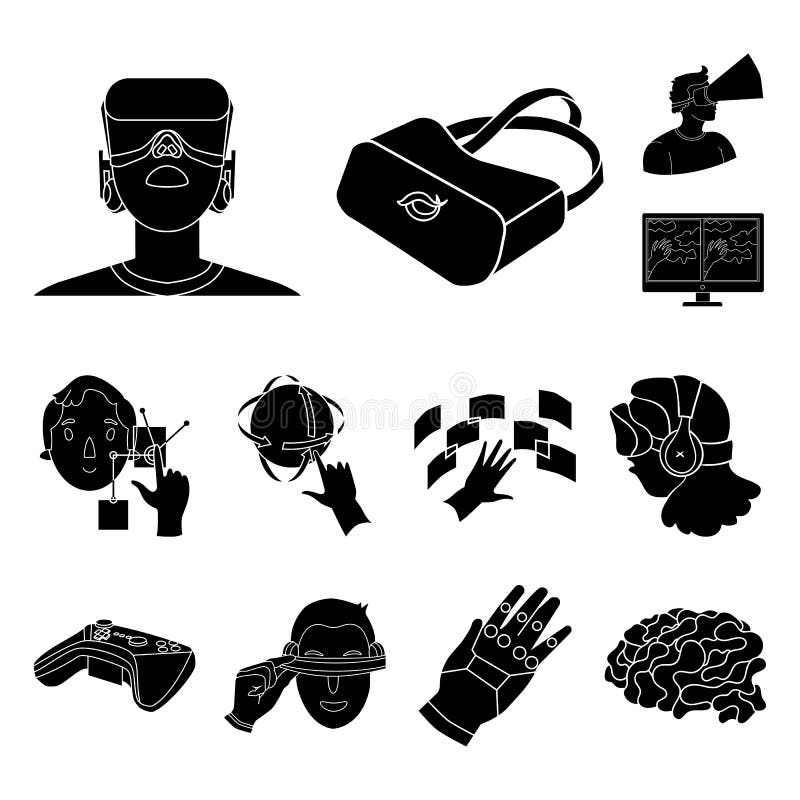 A Virtual Reality Black Icons in Set Collection for Design. Modern ...
