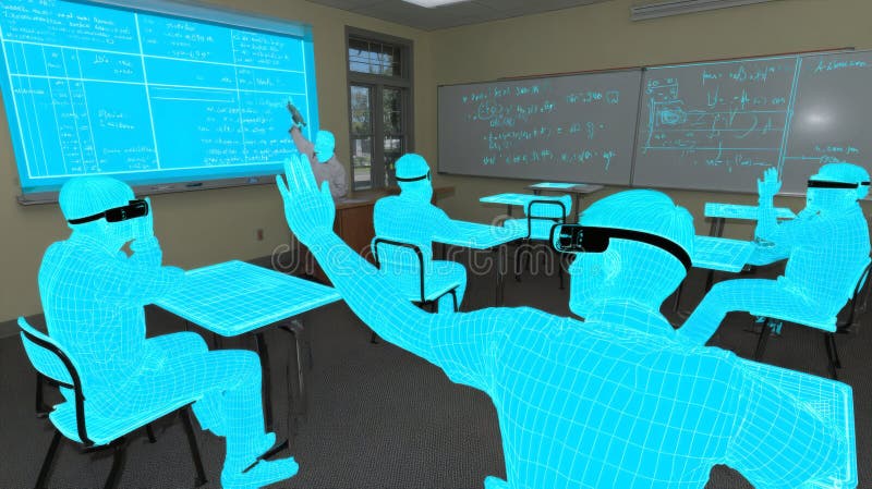 Virtual Reality Classroom Learning with Students and Whiteboard Stock ...