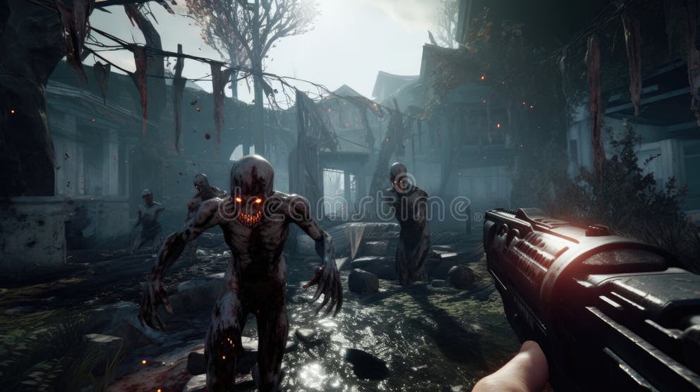 Virtual Reality Combat with Gaming Monsters. Stock Image - Image of ...