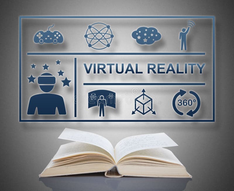 Virtual Reality Concept Above a Book Stock Illustration - Illustration ...