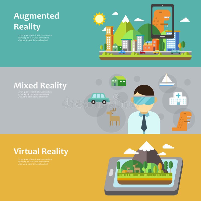 Virtual Reality Concept Collection Stock Illustration - Illustration of ...