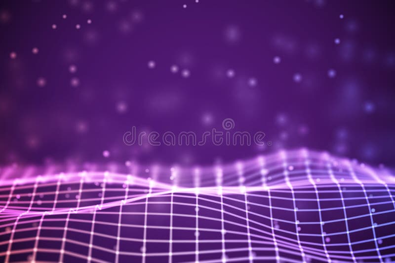 Virtual Reality Concept: 3D Purple Digital Wireframe Grid with Floating ...