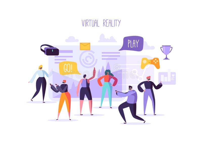 Virtual Reality Concept. Flat People Characters Having VR World ...