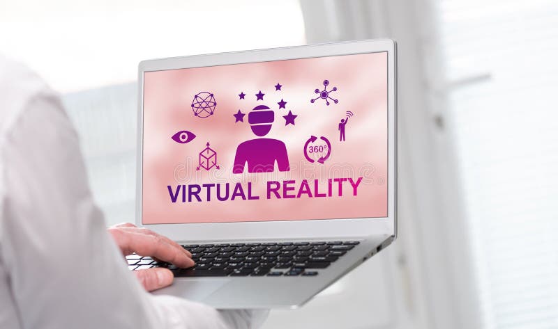 Virtual Reality Concept on a Laptop Screen Stock Image - Image of video ...