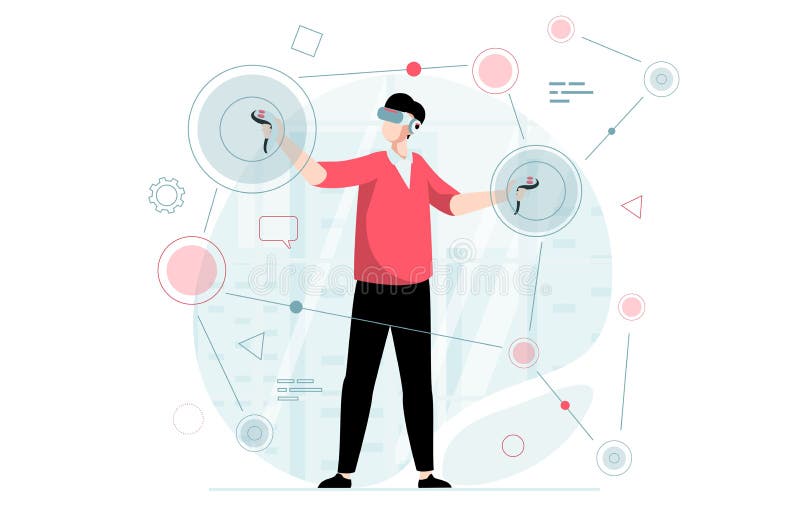 Virtual Reality Concept with People Scene in Flat Design. Stock Vector ...