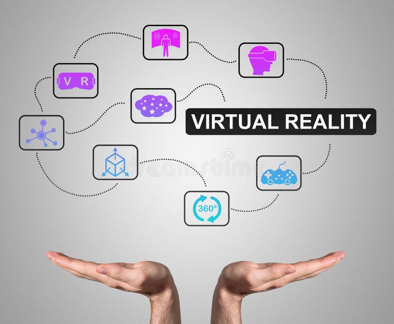 Virtual Reality Concept Sustained by Open Hands Stock Photo - Image of ...