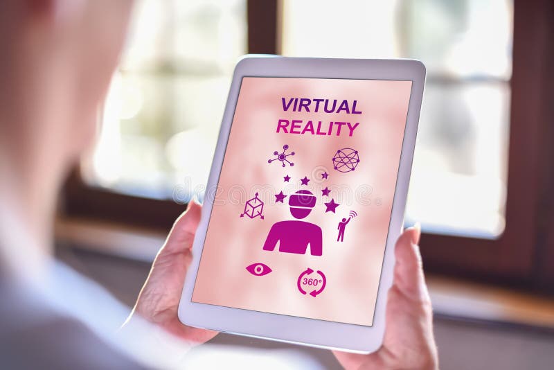 Virtual Reality Concept on a Tablet Stock Image - Image of futuristic ...