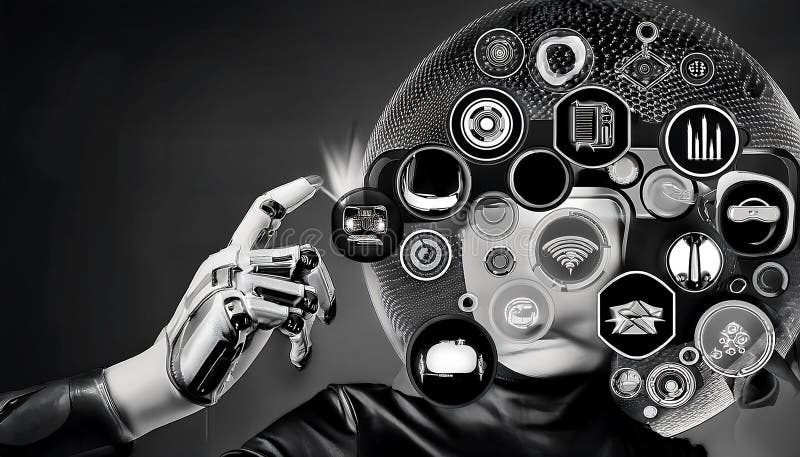 Virtual Reality Concept Technology Icons, Black and White Background ...