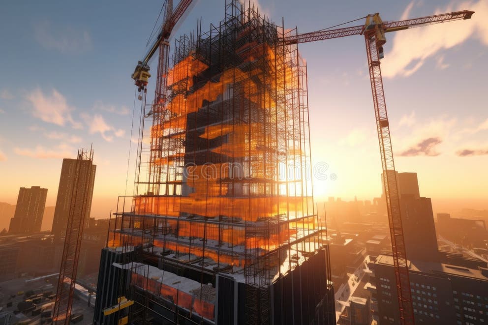 Virtual Reality 3d Model of a Skyscraper Under Construction Stock Image ...