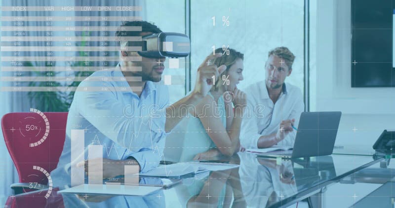 Virtual Reality Data Analysis Image Over Business Meeting in Modern ...