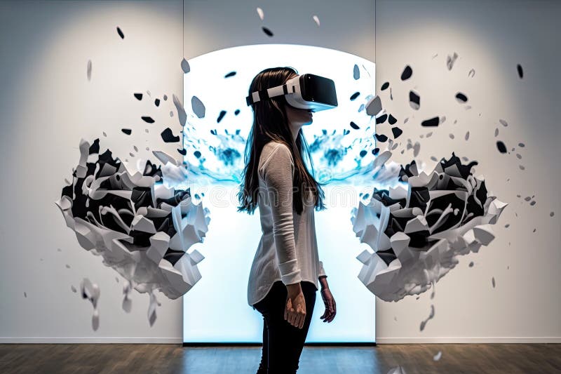 Virtual Reality Digital Installation with Vr Headset Double Exposure ...