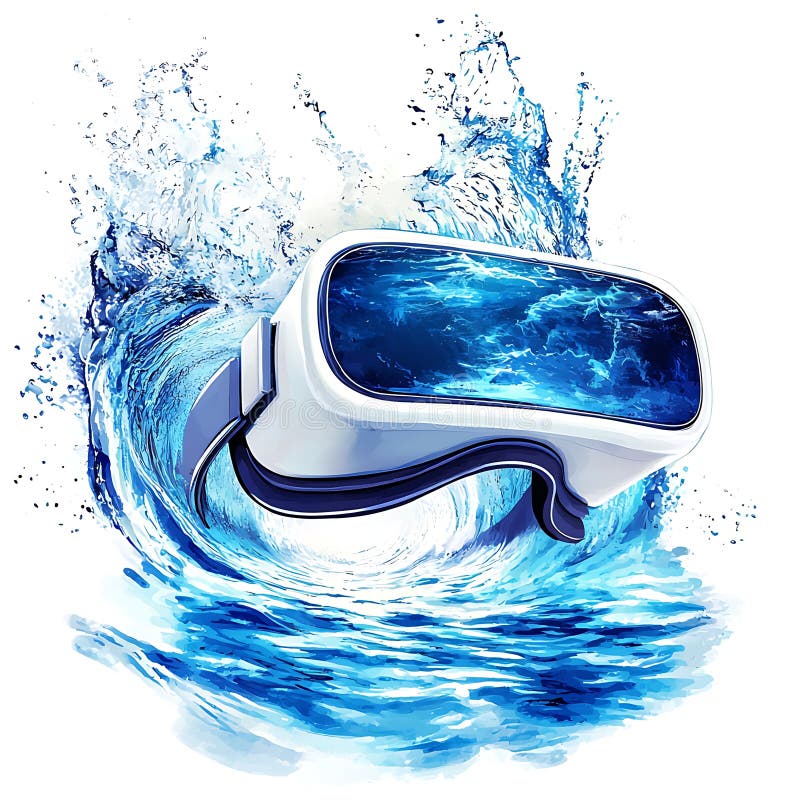 Virtual Reality Dive Underwater VR Headset in Ocean Wave Splash Stock ...