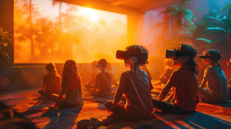 Virtual Reality Education, Kids in Colorful VR Classroom, Interactive ...