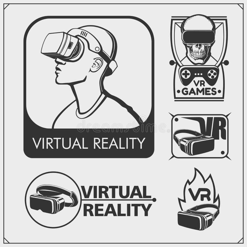 Virtual Reality Emblem Set. Monochrome Style Stock Vector ...