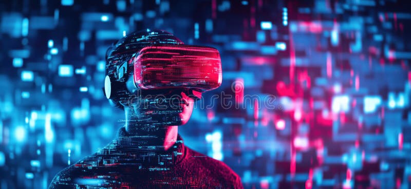 Virtual Reality Experience with Digital Data Visualization and Immersive Technology Stock Photo ...