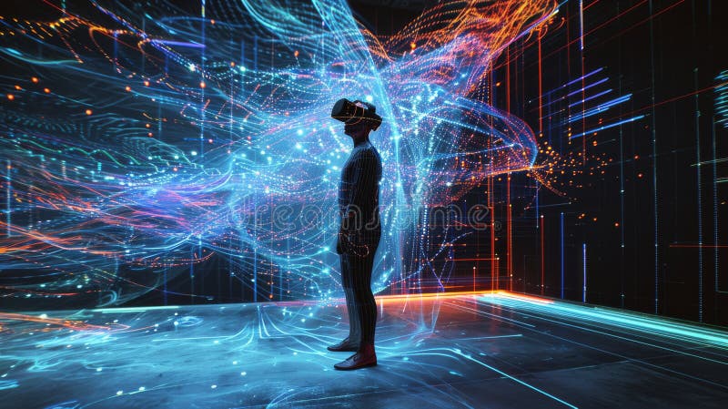Virtual Reality Experience with Futuristic Data Visualization Stock ...