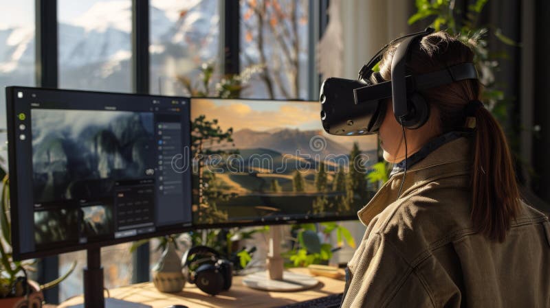 Virtual Reality Experience at a Home Office Setup Stock Photo - Image ...