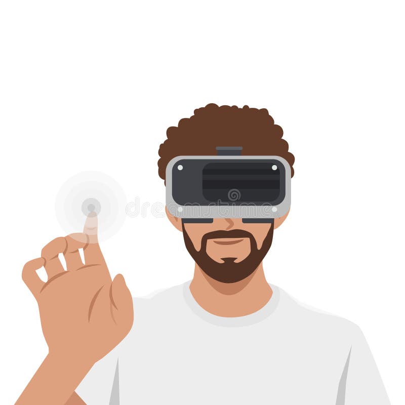 Virtual Reality Experience. Man Wearing a VR Headset with Digital ...