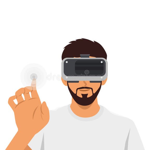 Virtual Reality Experience. Man Wearing VR Headset with Digital ...