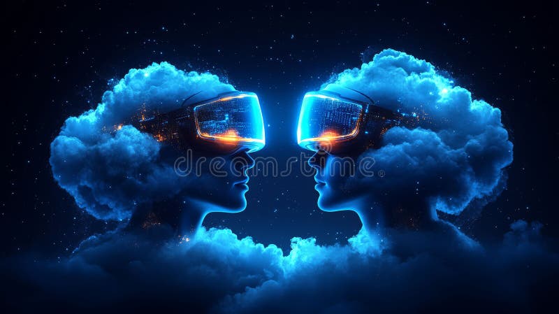 Virtual Reality Faces in Glowing Cloud Formations, Showcasing ...
