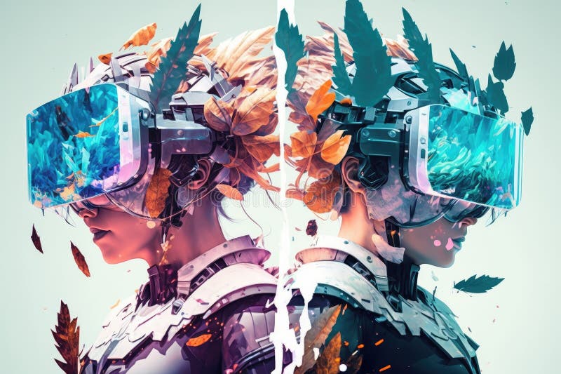 VR Headset, Double Exposure, Metaverse, Futuristic Virtual World, State ...