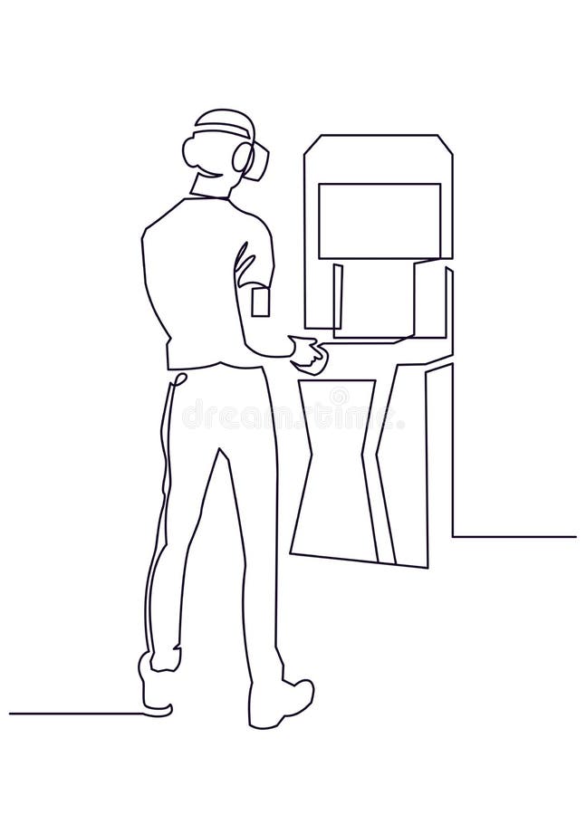 Virtual Reality Gaming Continuous One Line Vector Drawing. Man in VR ...