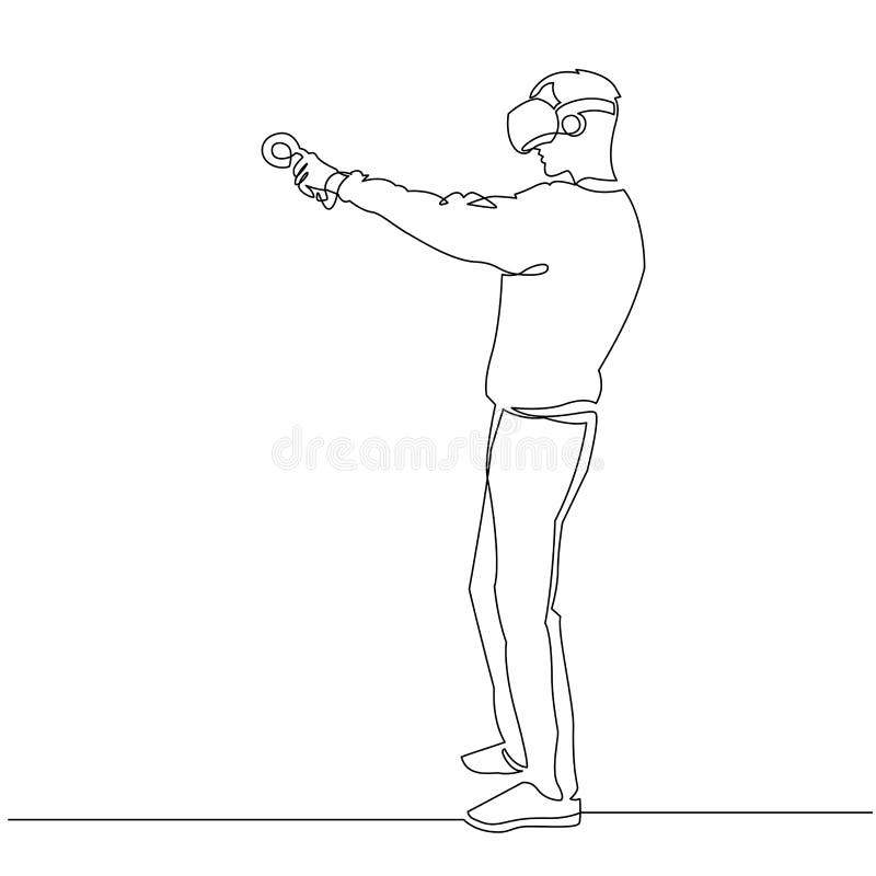 Virtual Reality Gaming Continuous One Line Vector Drawing. Man in VR ...