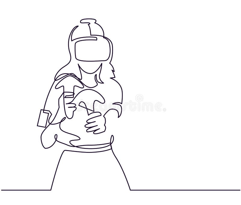 Virtual Reality Gaming Continuous One Line Vector Drawing. Man in VR ...