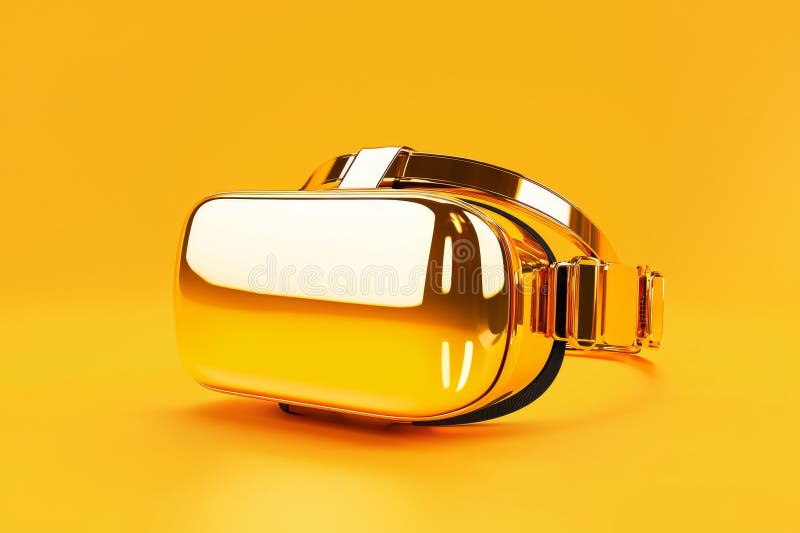 Virtual Reality Gaming Headset on Golden Background in Gold Chrome ...