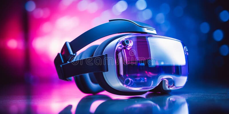 Virtual Reality Gaming Headset. VR Device with Vibrant Neon Background ...
