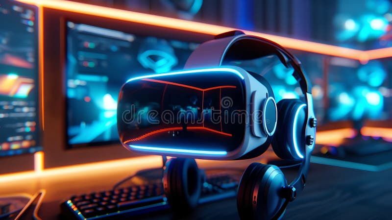 Virtual Reality Gaming Setup, Immersive Environment, Neon Colors, 3D ...