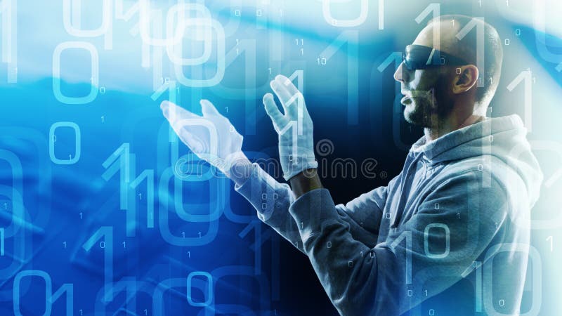 Virtual Reality Glasses and Futuristic Hacker Typing on Vr Keyboard ...