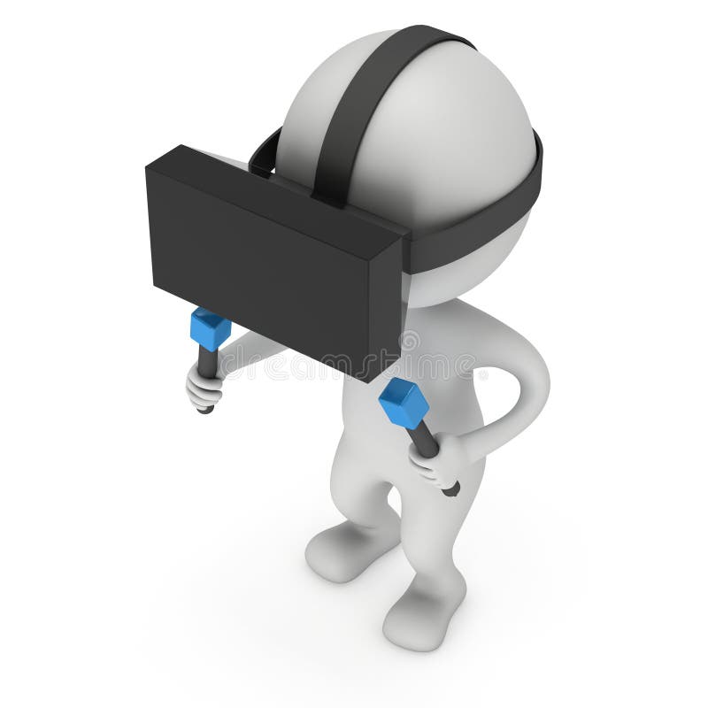 Virtual Reality Glasses Headset and Small People Stock Illustration ...