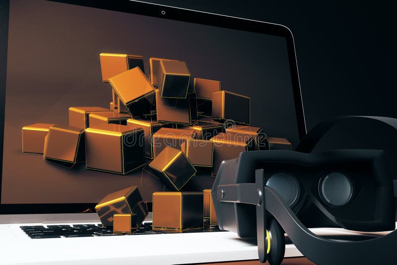Virtual Reality Glasses Laptop Closeup Stock Illustration ...