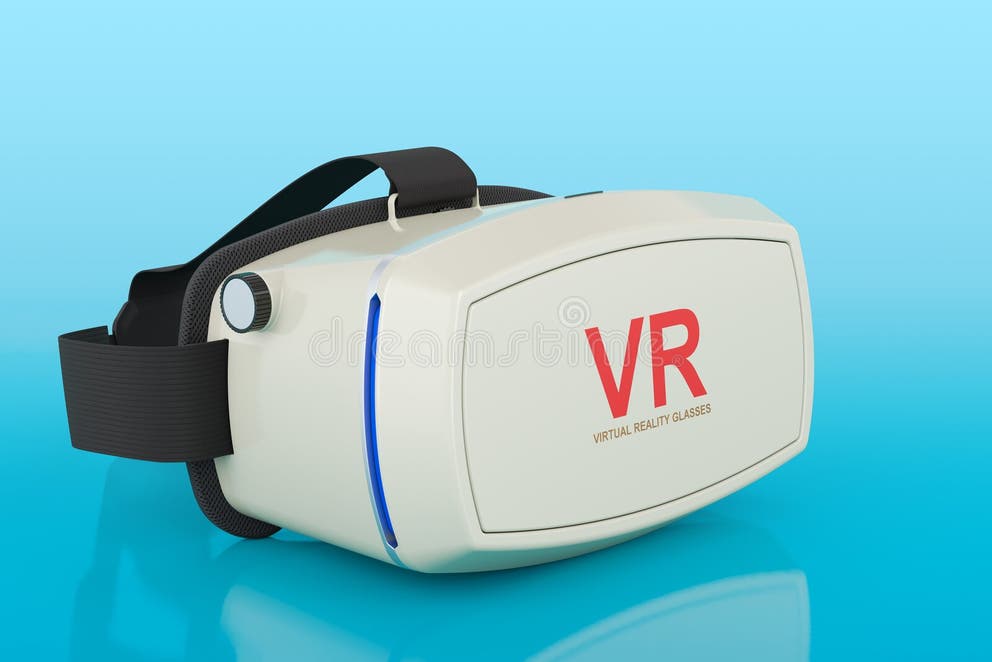 Virtual Reality Glasses VR on Blue Background, 3D Rendering Stock ...
