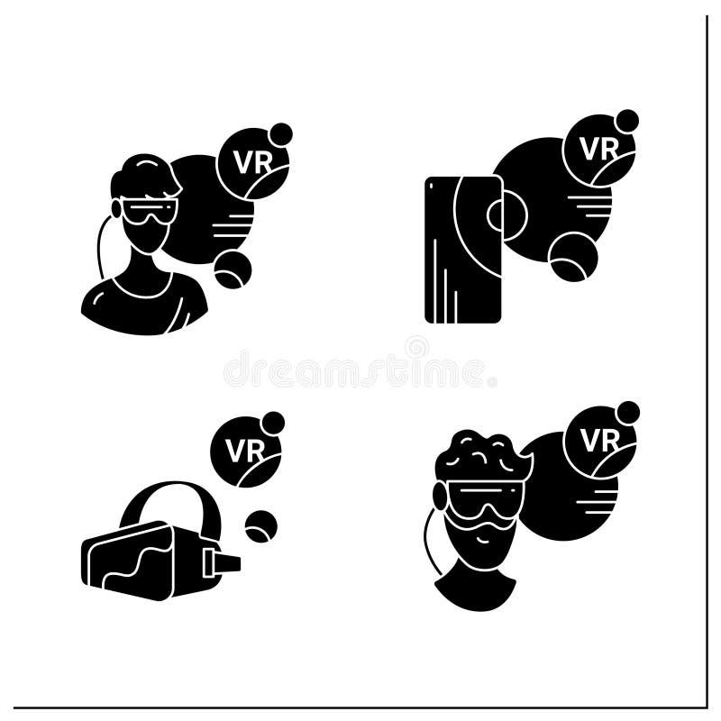 Virtual Reality Glyph Icons Set Stock Vector - Illustration of ...