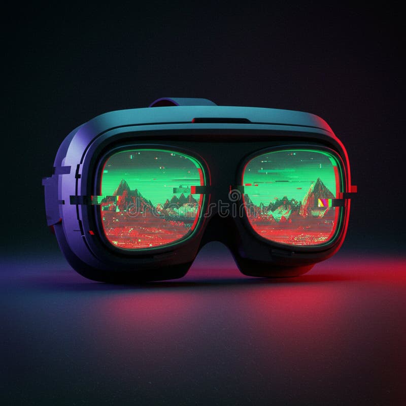 Virtual Reality Goggles with a Digital Landscape Displayed on the ...