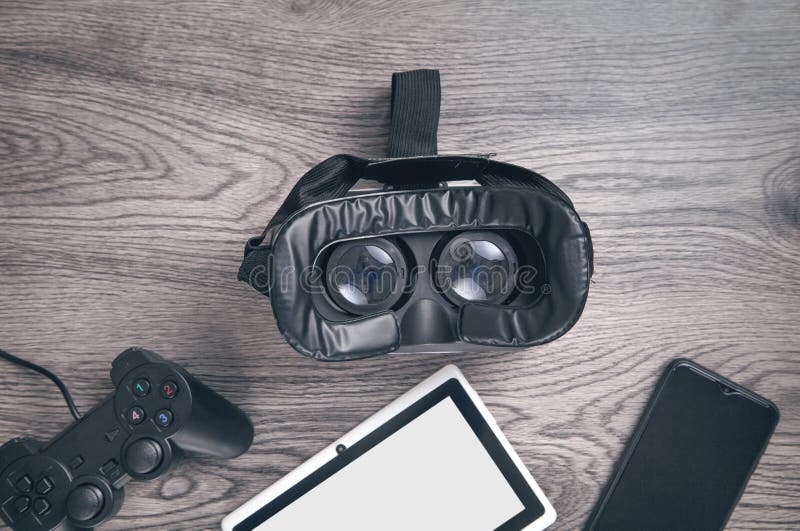 Virtual Reality Goggles, Joystick, Tablet, Smartphone Stock Photo ...