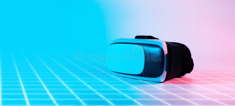 Virtual Reality Goggles Vr 3d Digital Glasses On Futuristic Neon Tech Background Stock Image
