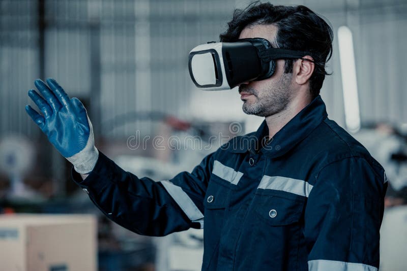 Virtual Reality Goggles are Worn by Robotics Specialists Stock Image ...