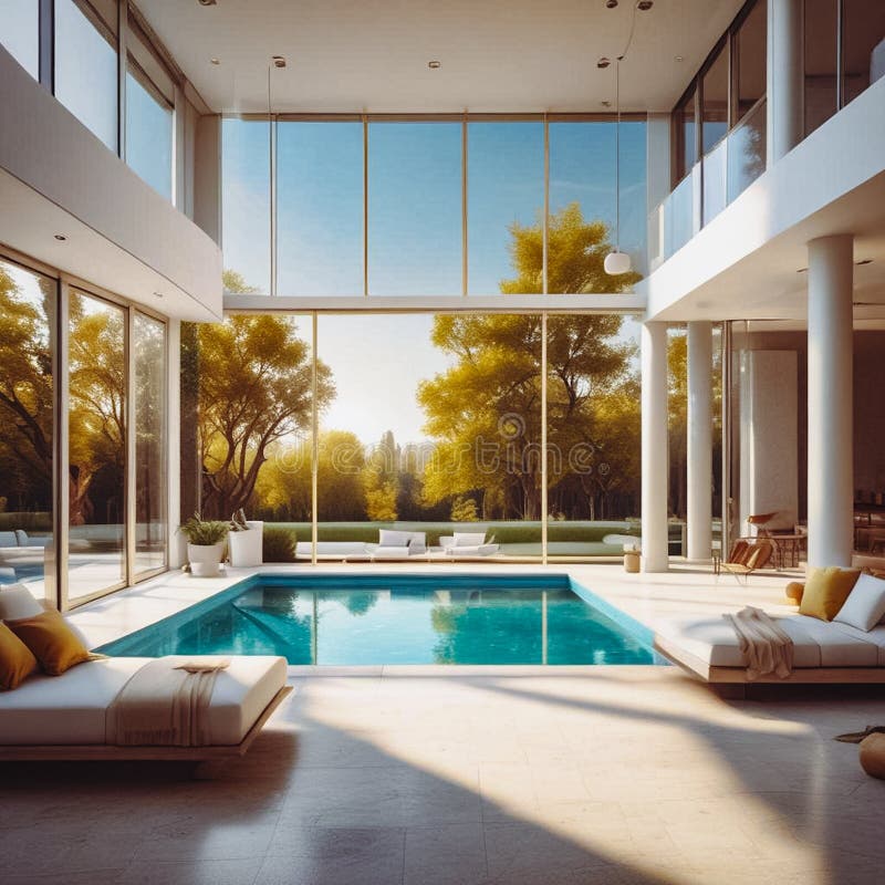 3D Rendering. Beautiful Interior of a Modern House in White and Gold ...