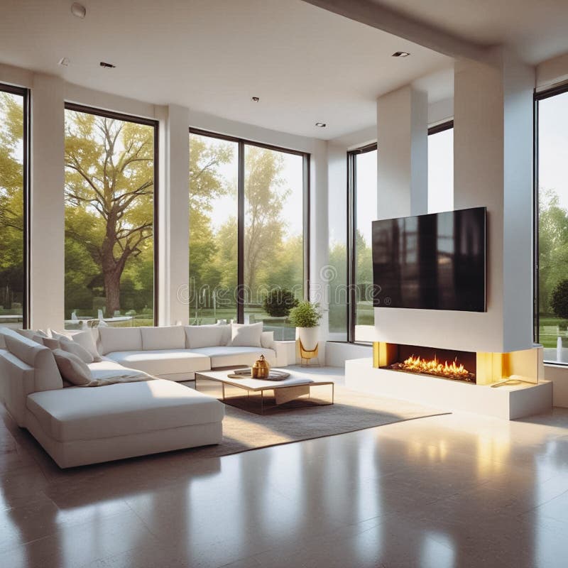 3D Rendering. Beautiful Interior of a Modern House in White and Gold ...