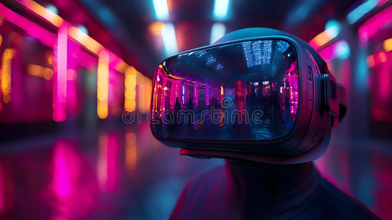 Virtual Reality Headband in Neon Lights 3D Illustration Stock ...
