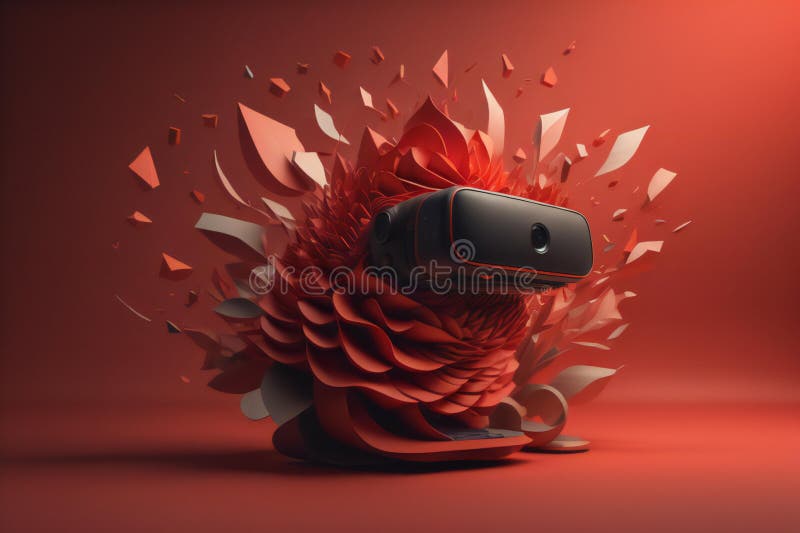 Virtual Reality Headset with Abstract Flower on Red Background ...